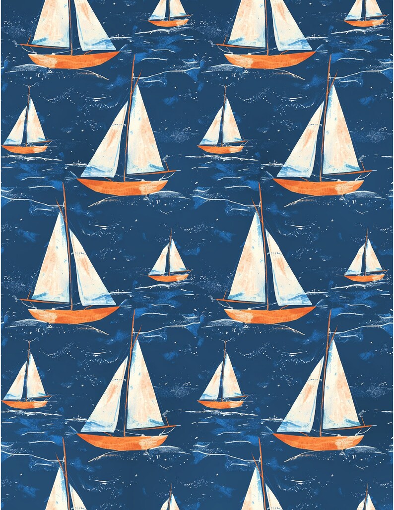 Sail Away-five Seamless Repeating Sailboat Patterned Papers--jpg Files ...