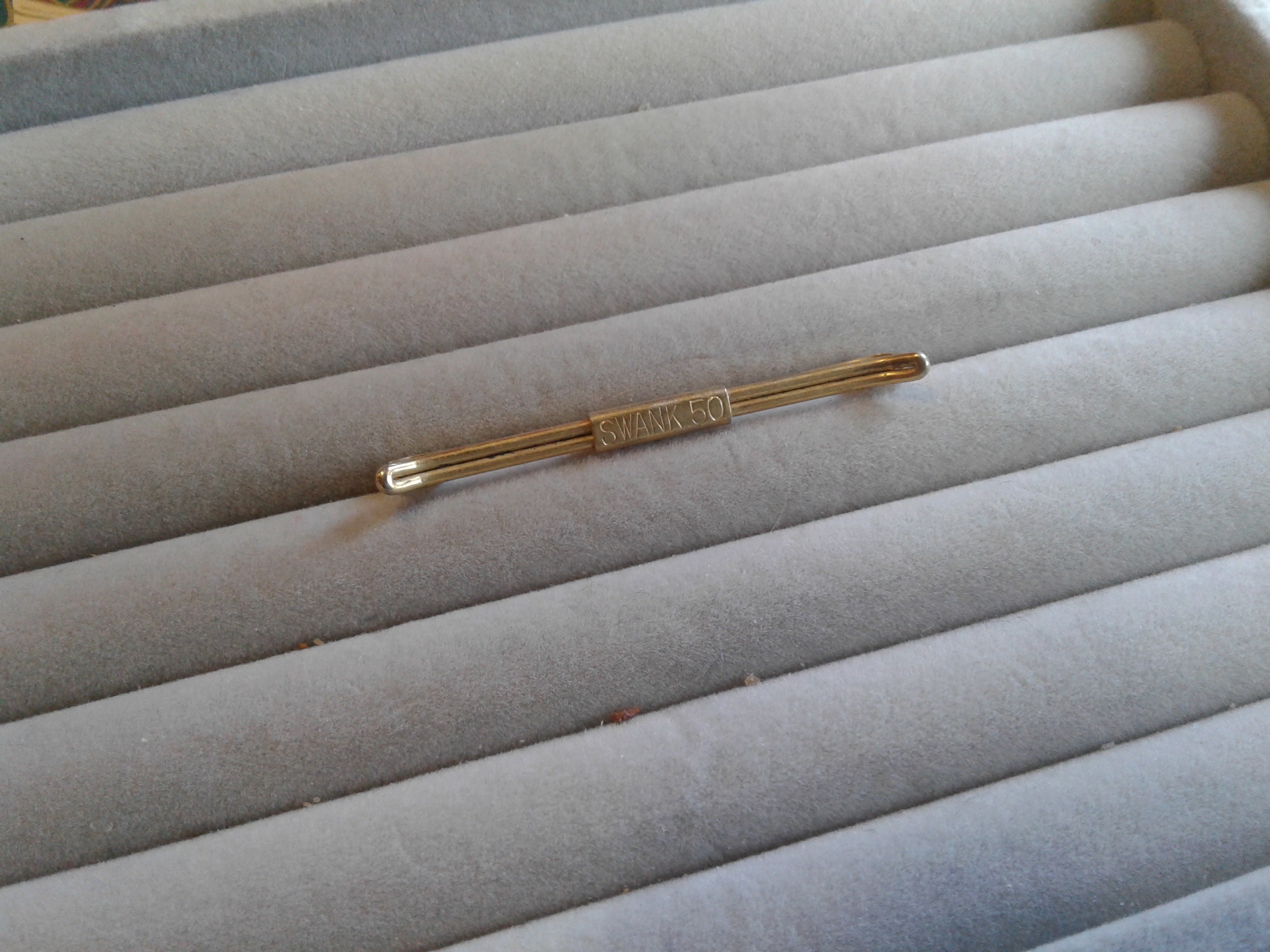 Swank 50 Double Sided Collar Stay, Goldtone, Narrow Rope Design, Pat. 75818