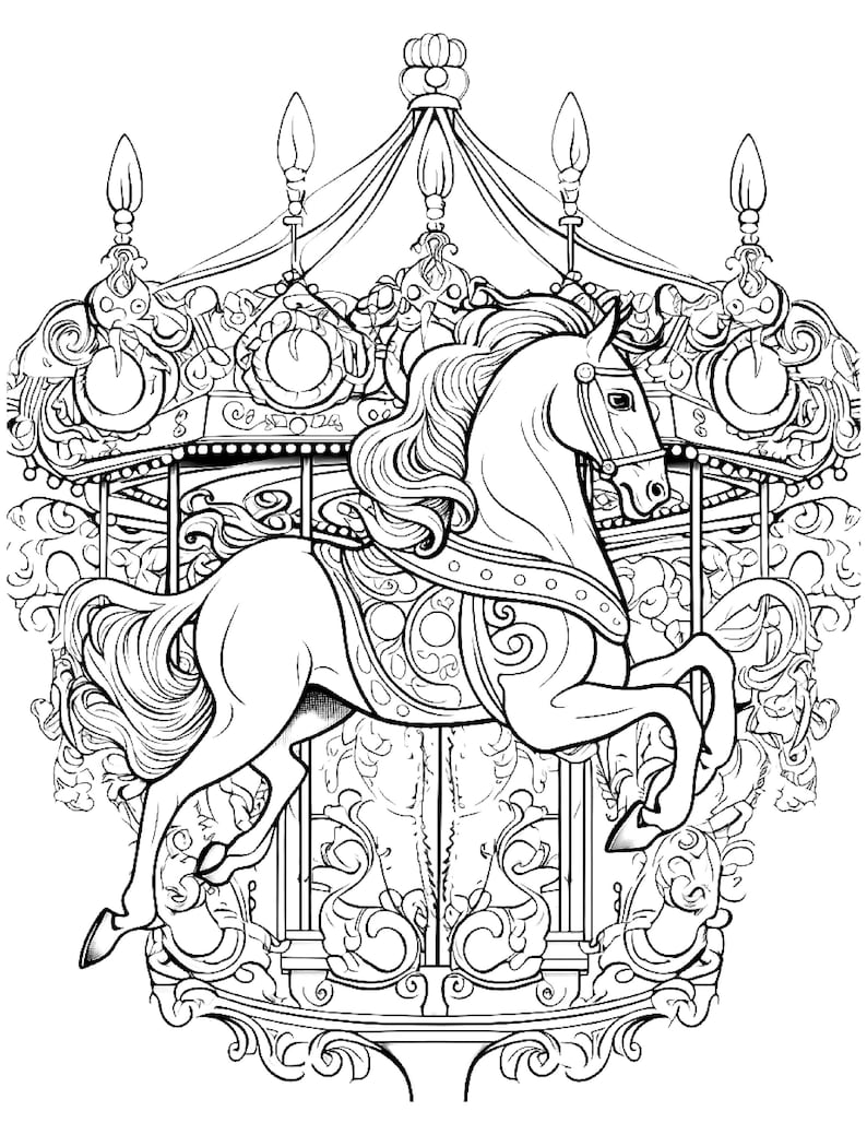 Carousel Horse Coloring Pages: 5 Printable Designs (digital Download ...