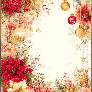Poinsettia Charm Christmas Winter Holiday Bordered Digital Papers ...