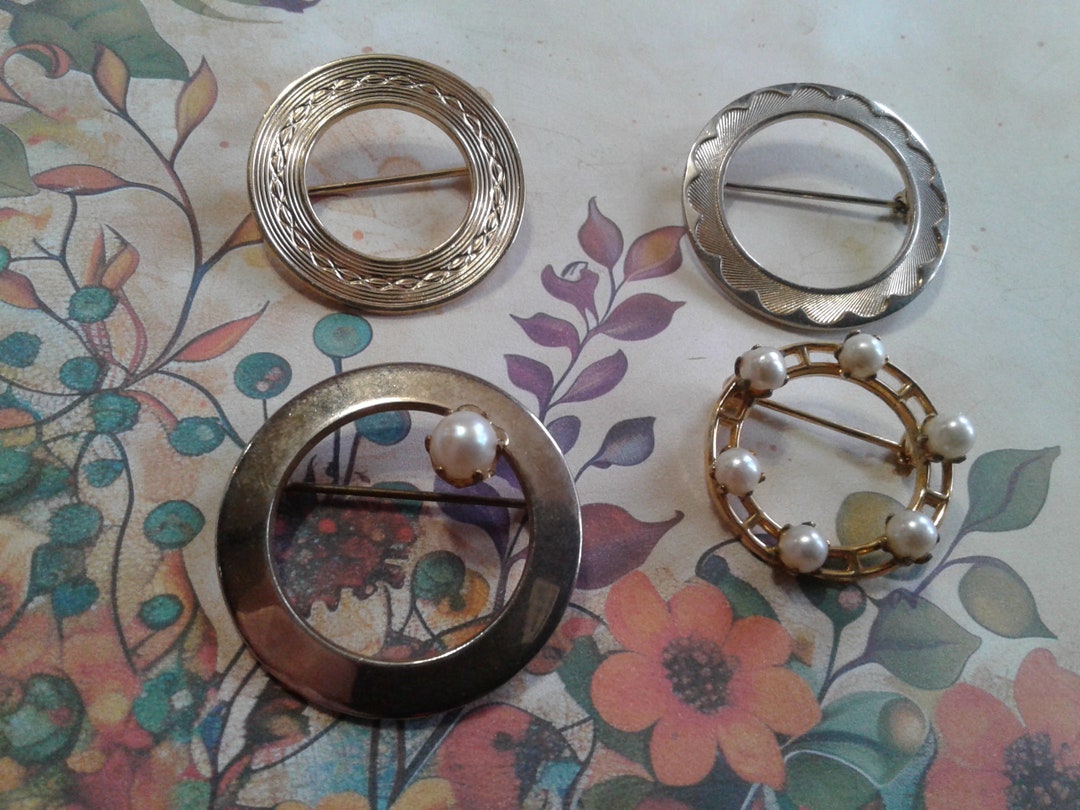 Midcentury Circle Brooches, Some With Cultured Pearls, Sold Separately ...