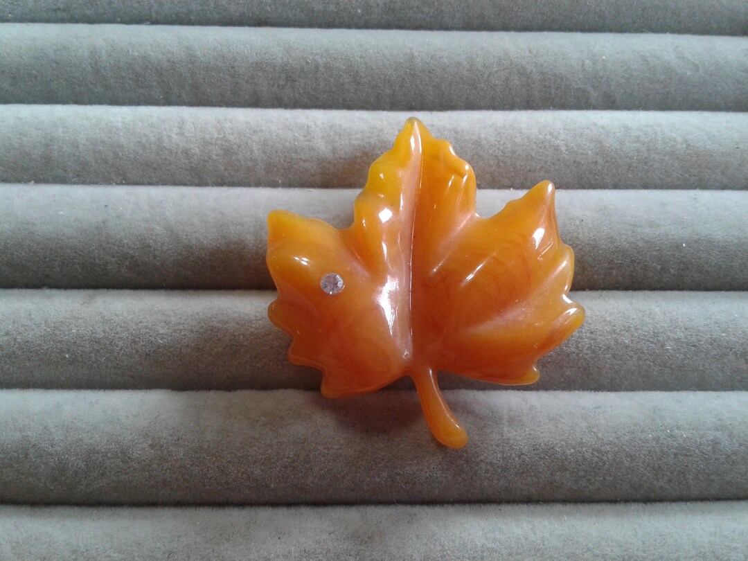 Avon 1985 "dew Touch" Lucite Maple Leaf With Rhinestone, Signed, Yellow ...