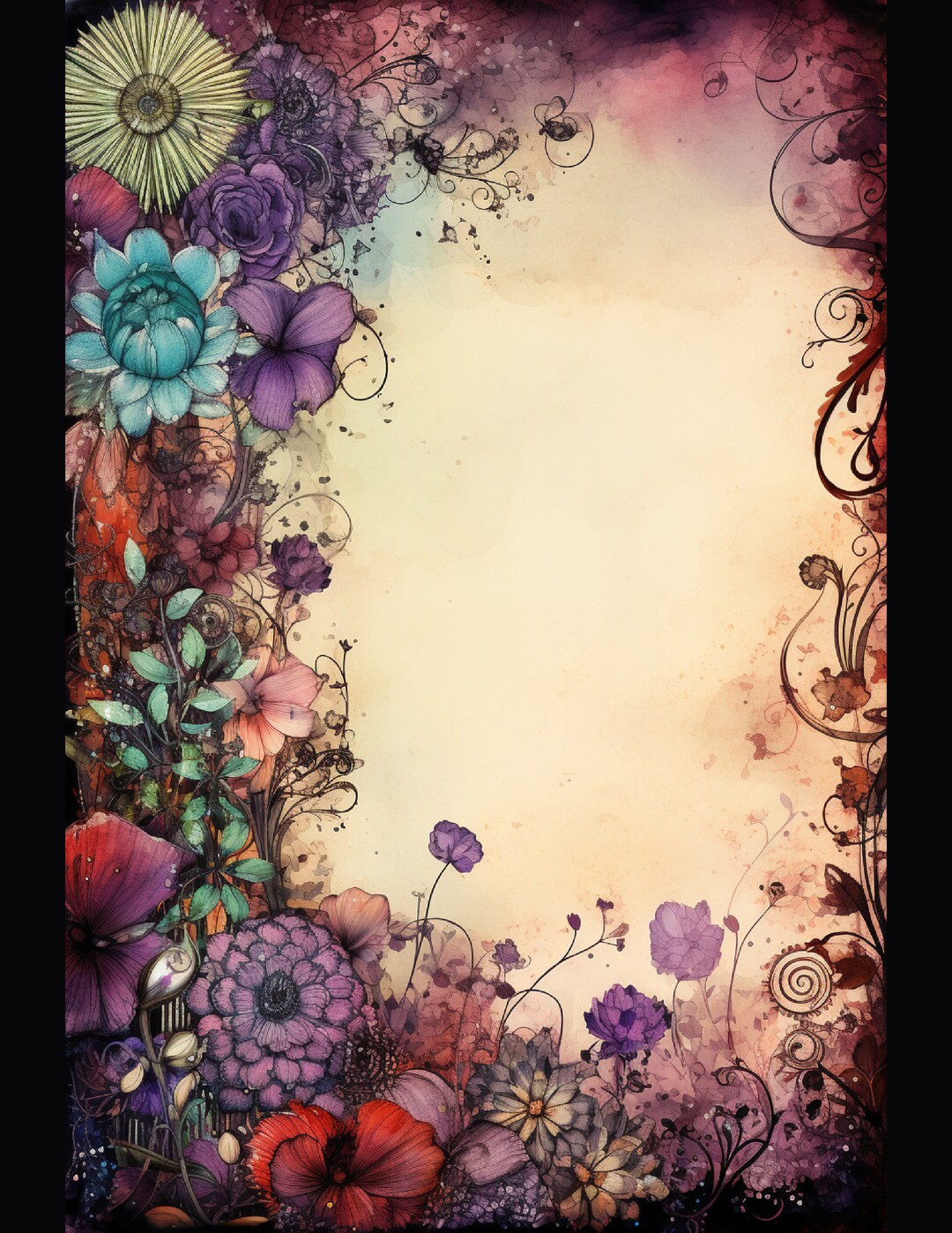 Five Beautiful Mysterious Garden Watercolor Background/writing Papers ...