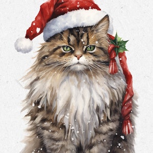 Watercolor Style Christmas Cats Downloadable Print/cards Set, Five JPG ...