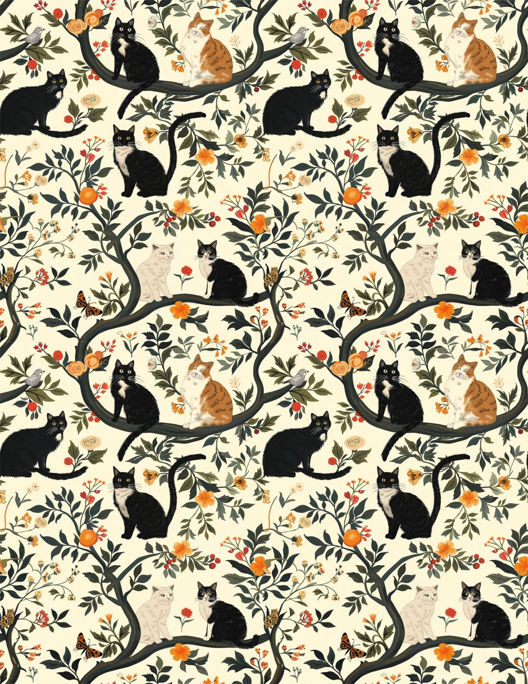 Aesthetic Cats-five Seamless Repeating Cat Patterned Papers--jpg Files ...