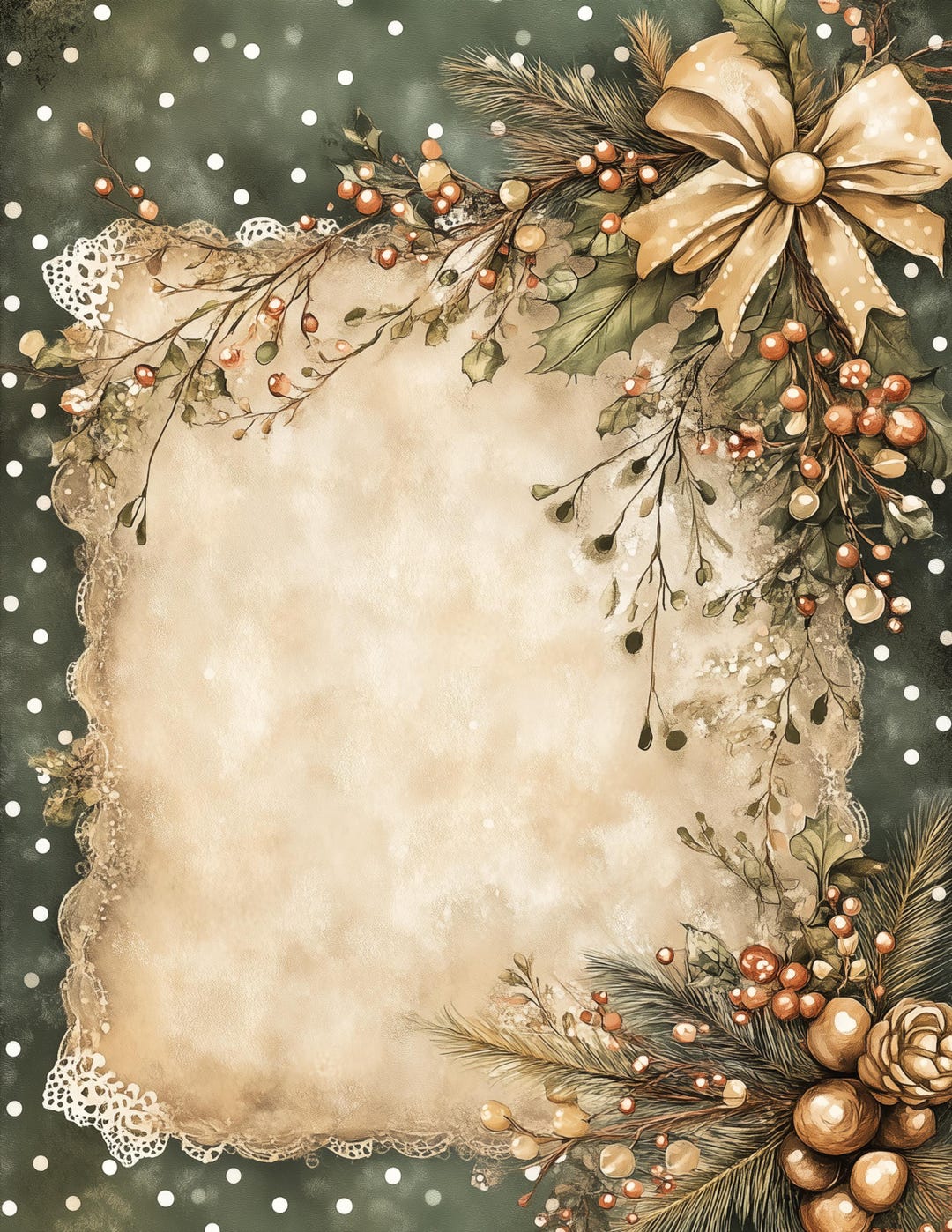 Country Christmas Green Polka Dots Winter Holiday Bordered Digital ...