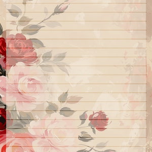 Painted Roses Writing Paper in Four Versions--two Lined and Two Unlined ...