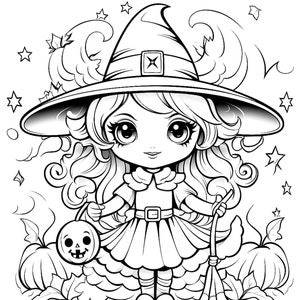 Cinque simpatiche streghette da colorare per il download istantaneo ...