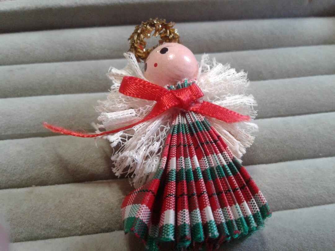 Vintage Handmade Ribbon and Lace Angel Pin With Wooden Pin - Etsy