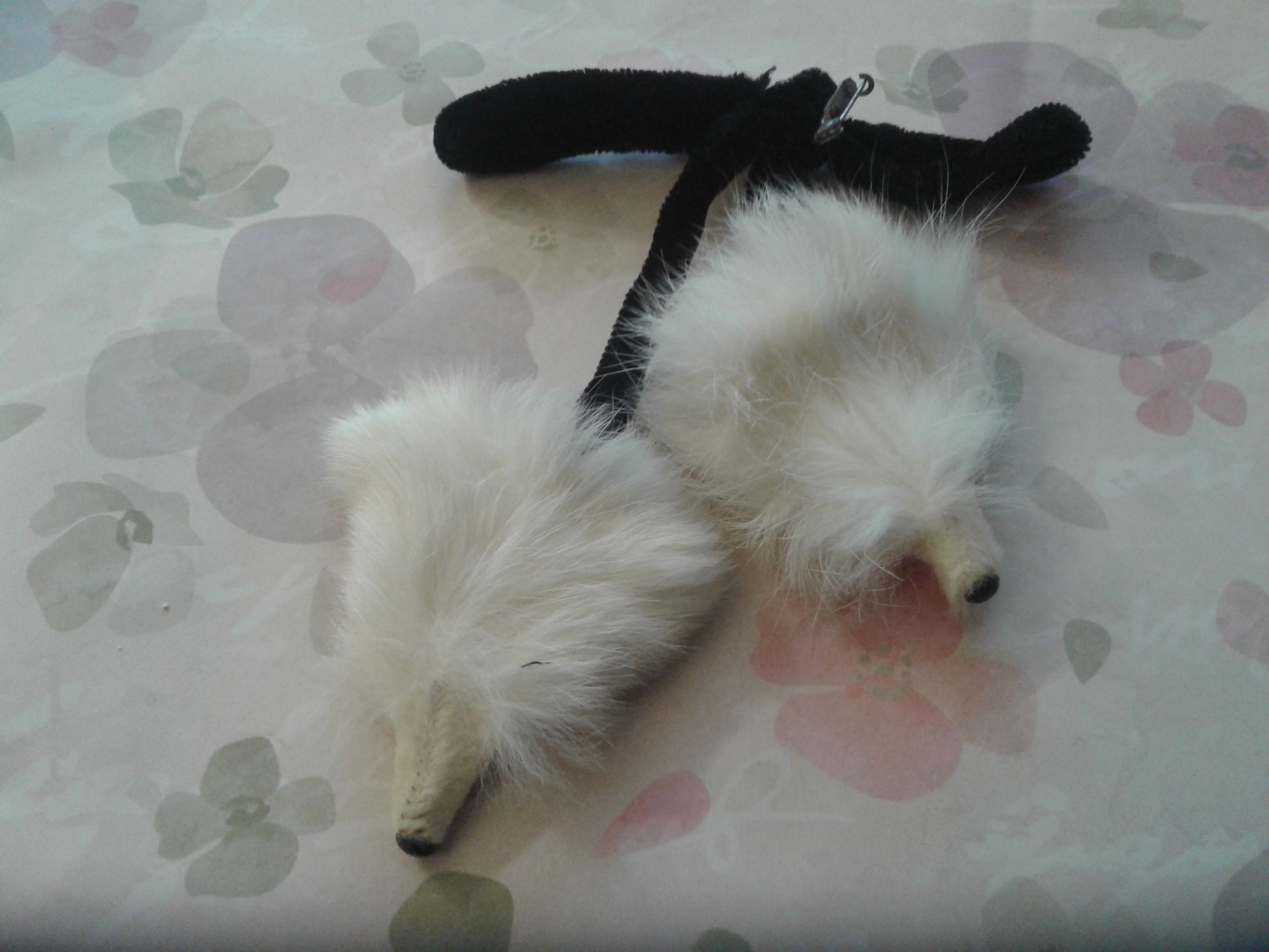 Vintage Faux Mink Head and Velvet Pin On Accessory Bow