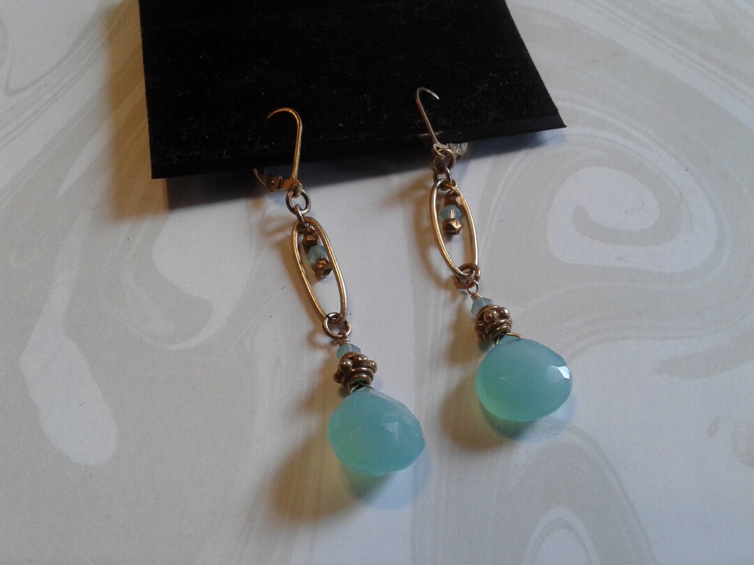 1/20 14K Gold Filled and Translucent Blue Green Stone Linear Dangles - Etsy