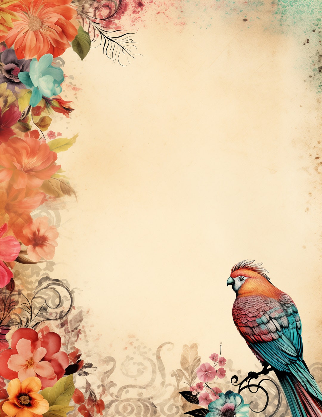 Papel digital de pájaros florales: Fondos elegantes (Descarga digital ...