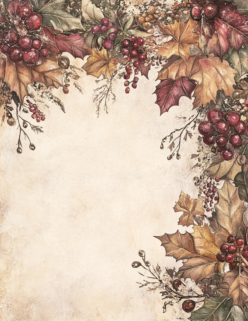 Thanksgiving Autumn Leaves Writing Paper Backgrounds (digital Download ...