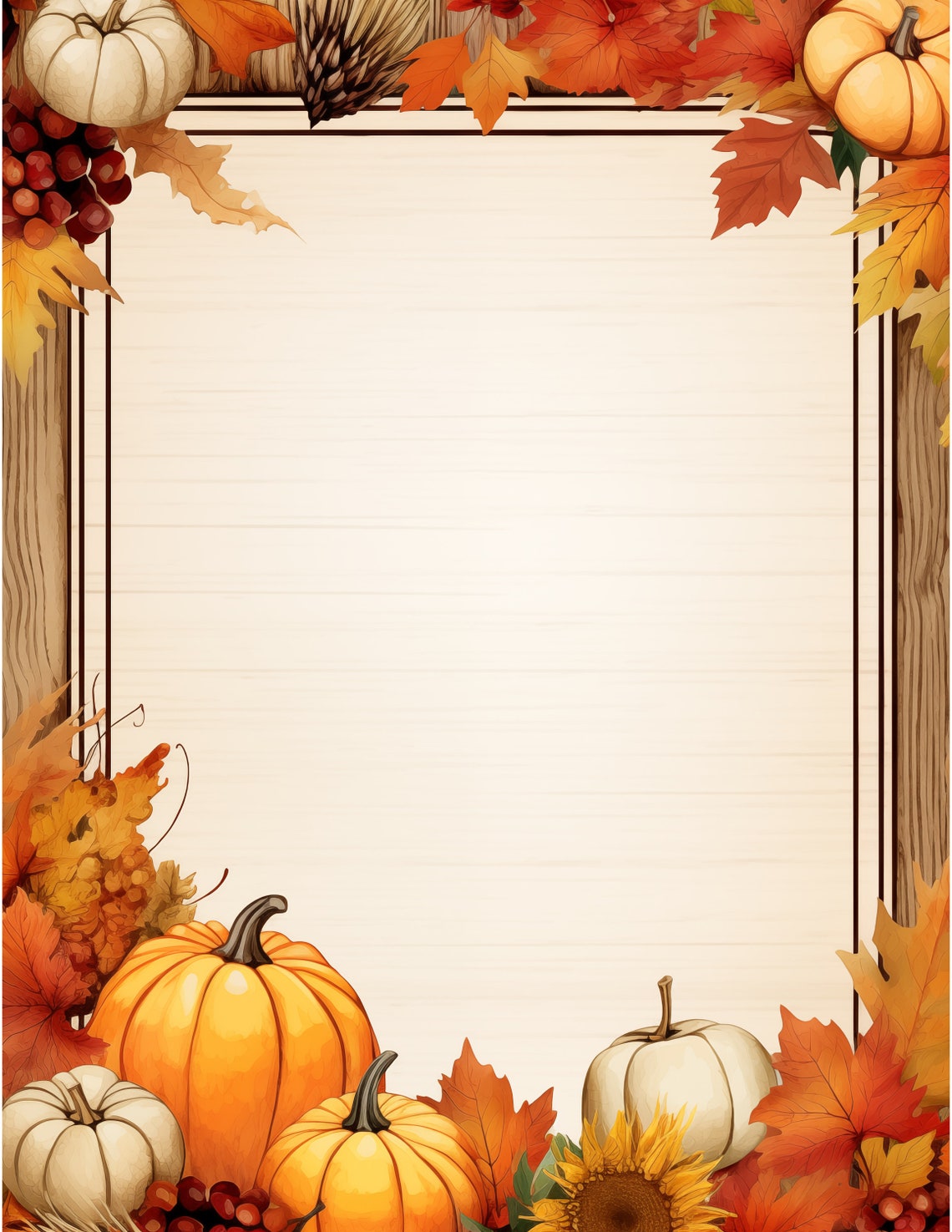 Thanksgiving Writing Paper: Autumn Leaves & Pumpkins (digital Download ...