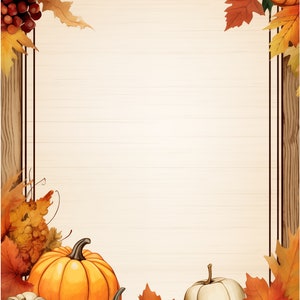 Thanksgiving Writing Paper: Autumn Leaves & Pumpkins (digital Download ...