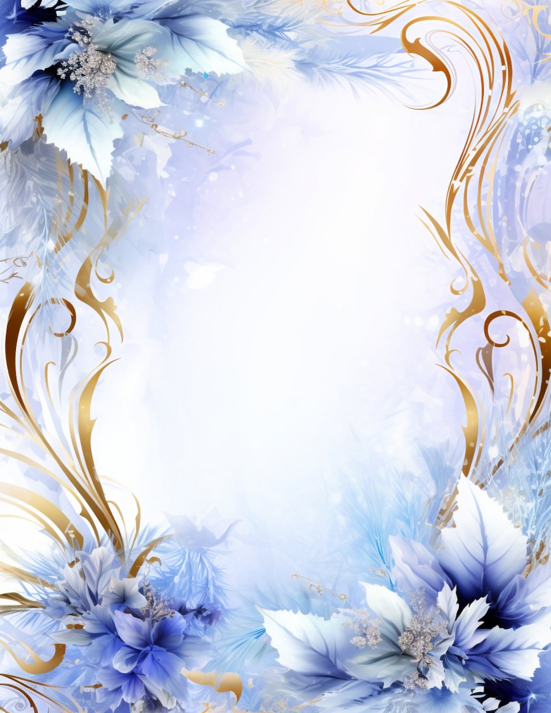 Blue Floral Winter Stationery: Printable Writing Paper (digital ...