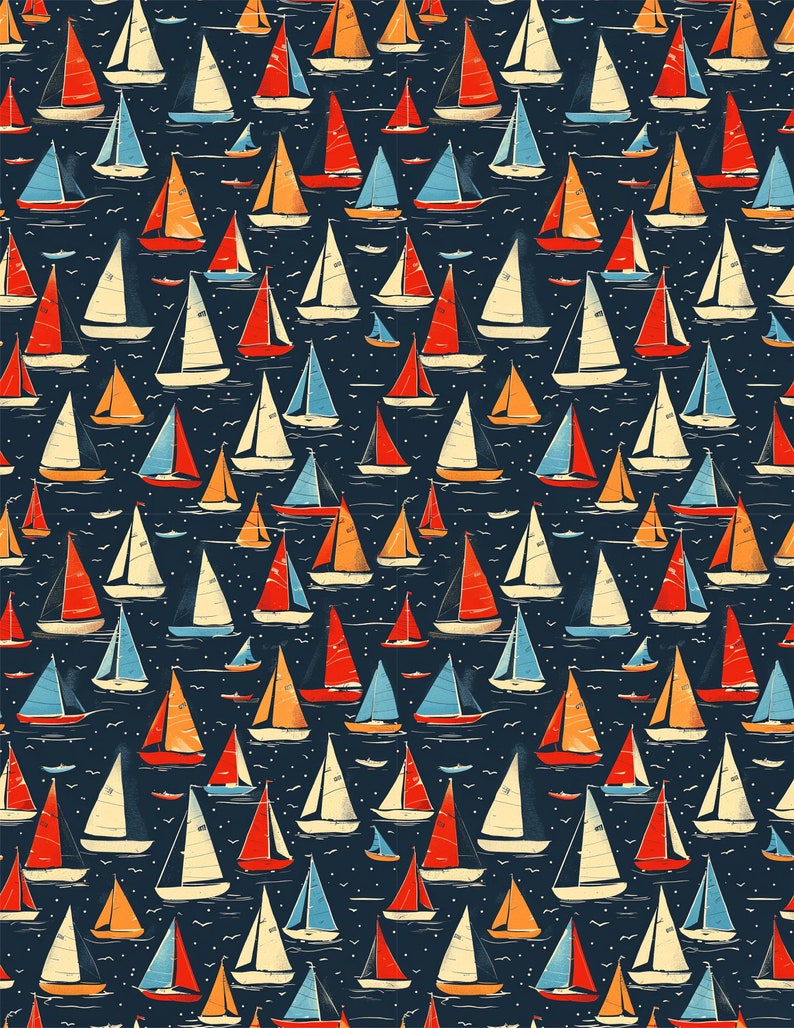 Sail Away-five Seamless Repeating Sailboat Patterned Papers--jpg Files ...