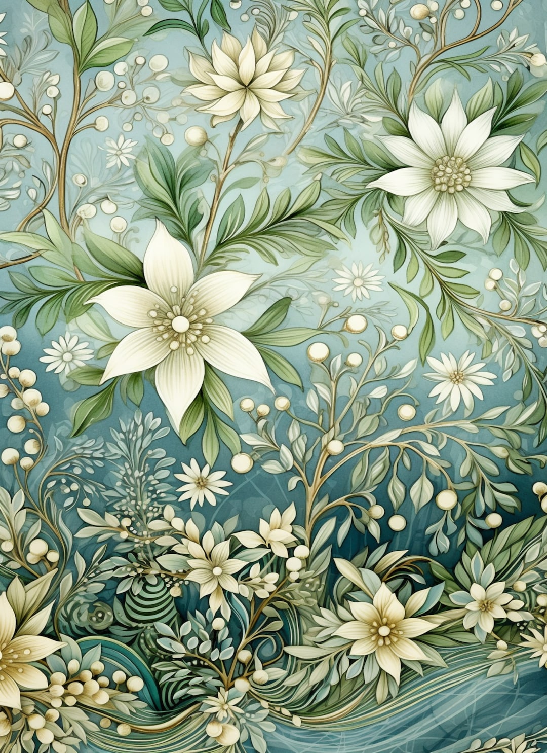 Five Pretty Blue Green Christmas Digital Papers/backgrounds for Instant ...