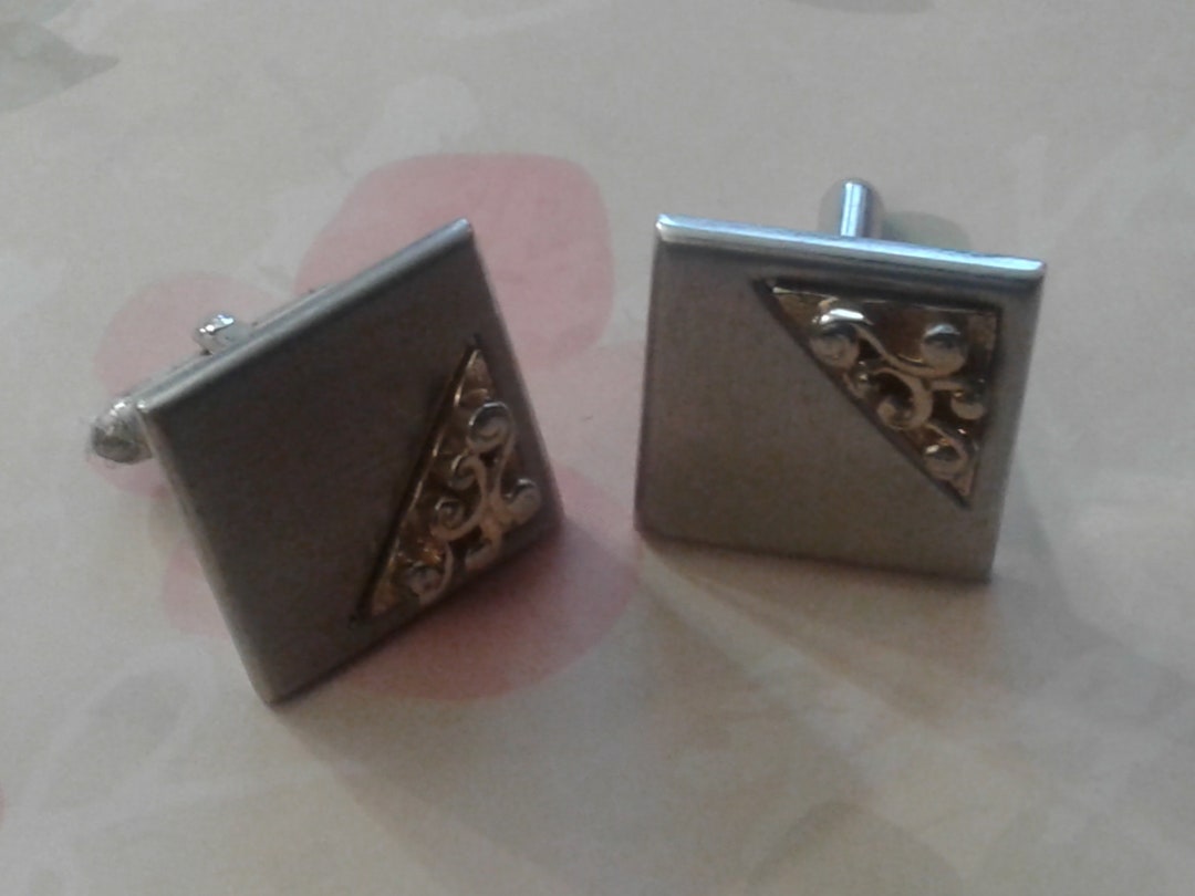 Swank Duotone Cufflinks With Raised Corner Design, Marked FO Swank - Etsy