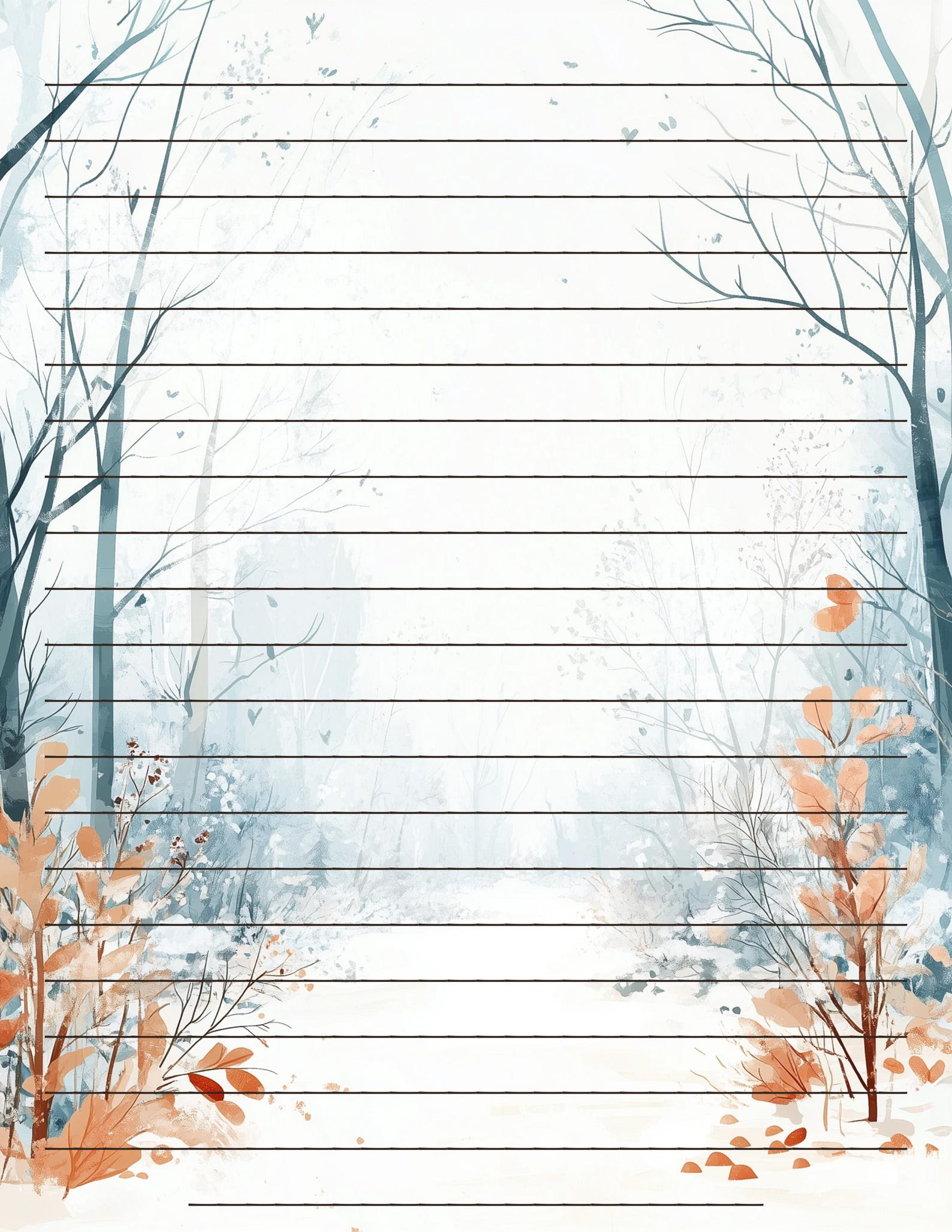 Winter Woodland Themed Lined and Unlined Writing Papers, Two Designs - Etsy