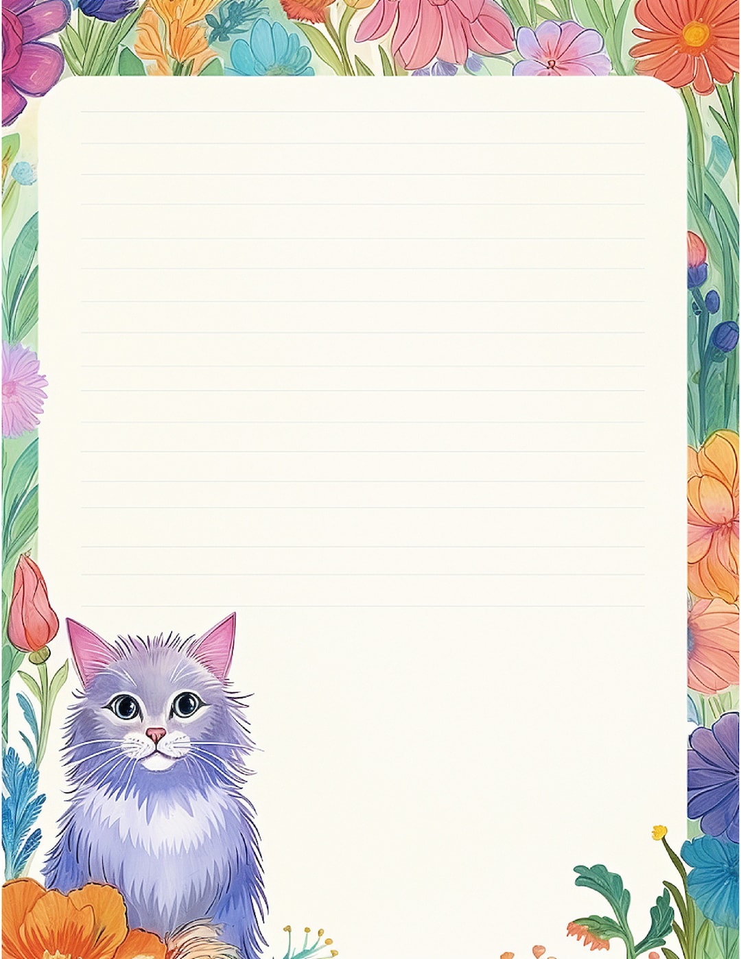 Cat and Floral Writing Papers, Four Designs - Etsy