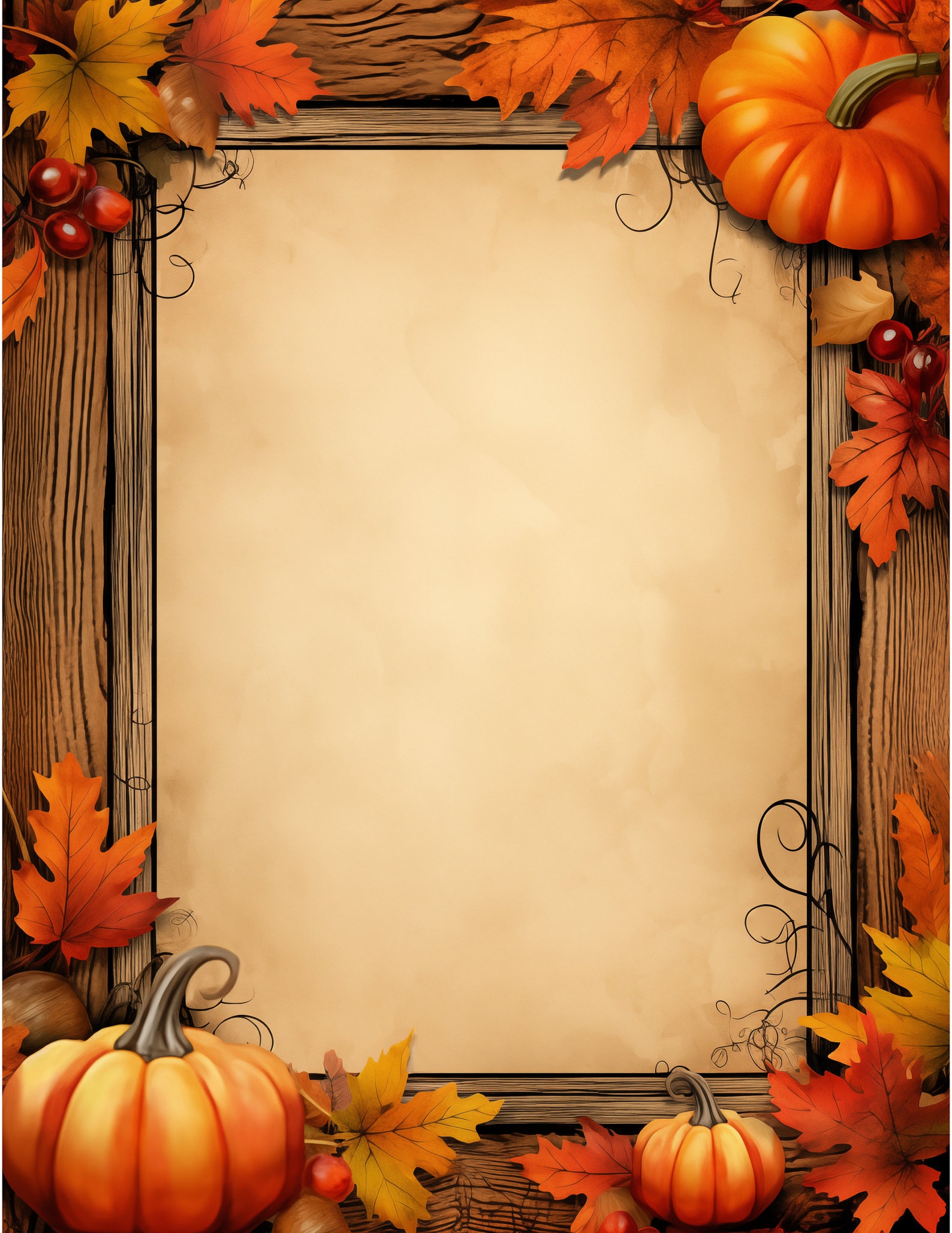 Thanksgiving Writing Paper: Autumn Leaves & Pumpkins (digital Download ...