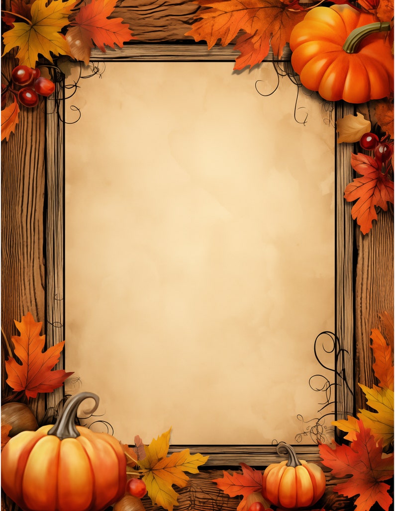 Thanksgiving Writing Paper: Autumn Leaves & Pumpkins (digital Download ...