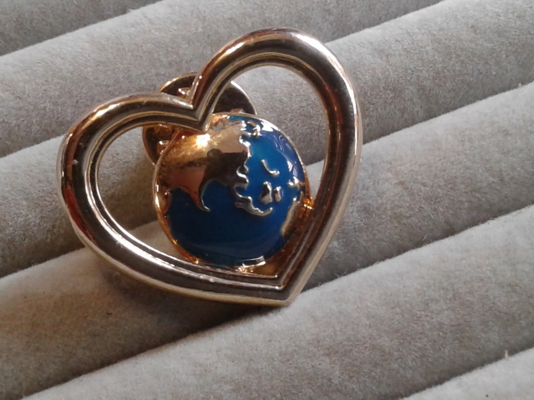 Avon Globe in Heart Pin, Signed - Etsy