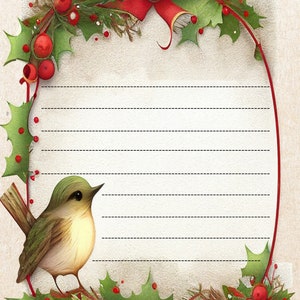 Lined and Unlined Christmas Birdie Writing Papers, JPG Files, Instant ...