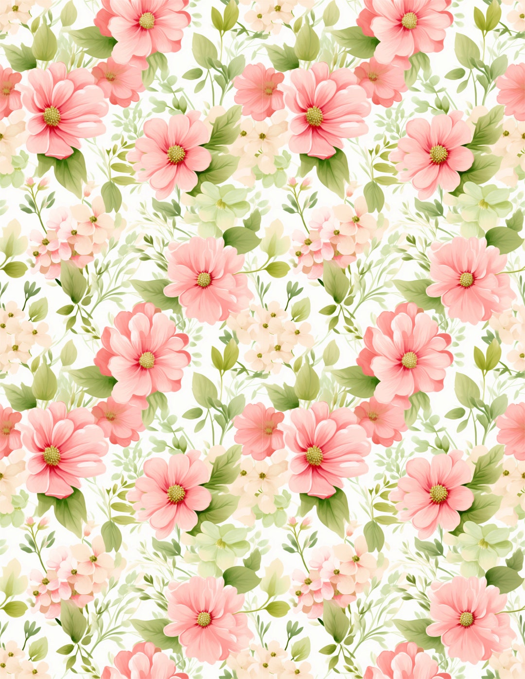 Pink Floral Seamless Allover Design Digital Papers--300 Dpi--commercial ...