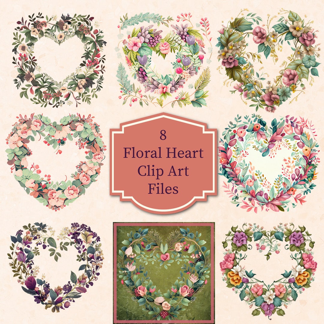 Eight Floral Heart Clip Art Files--png--fully Transparent--commercial ...