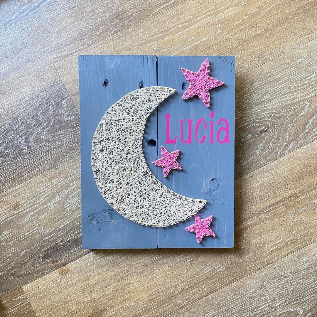 Moon and Stars String Art Sign, Personalized Moon and Stars Wall Decor ...