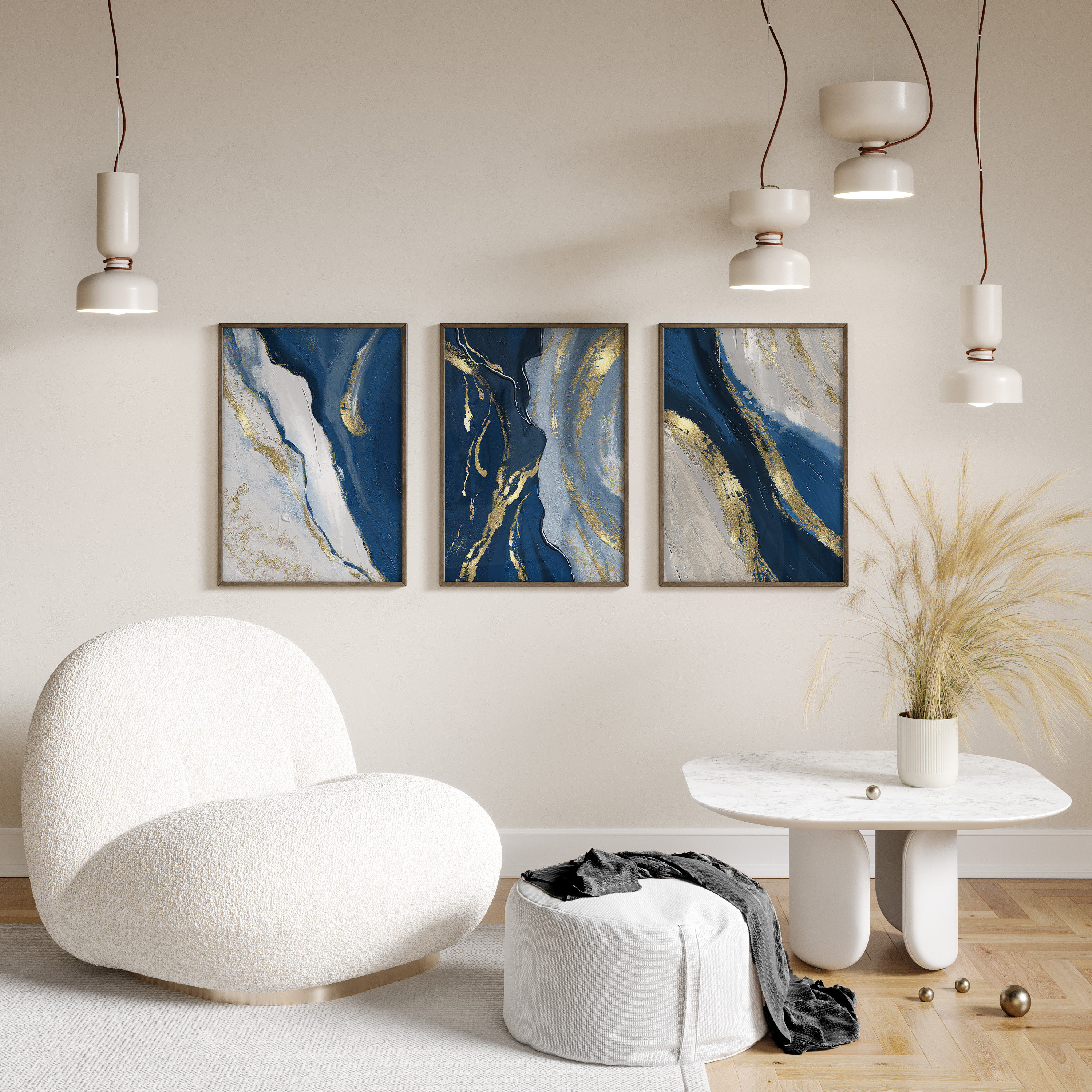 Blue Abstract Wall Art, Set of 3 Prints, Set of 3 Blue Prints, Brush ...