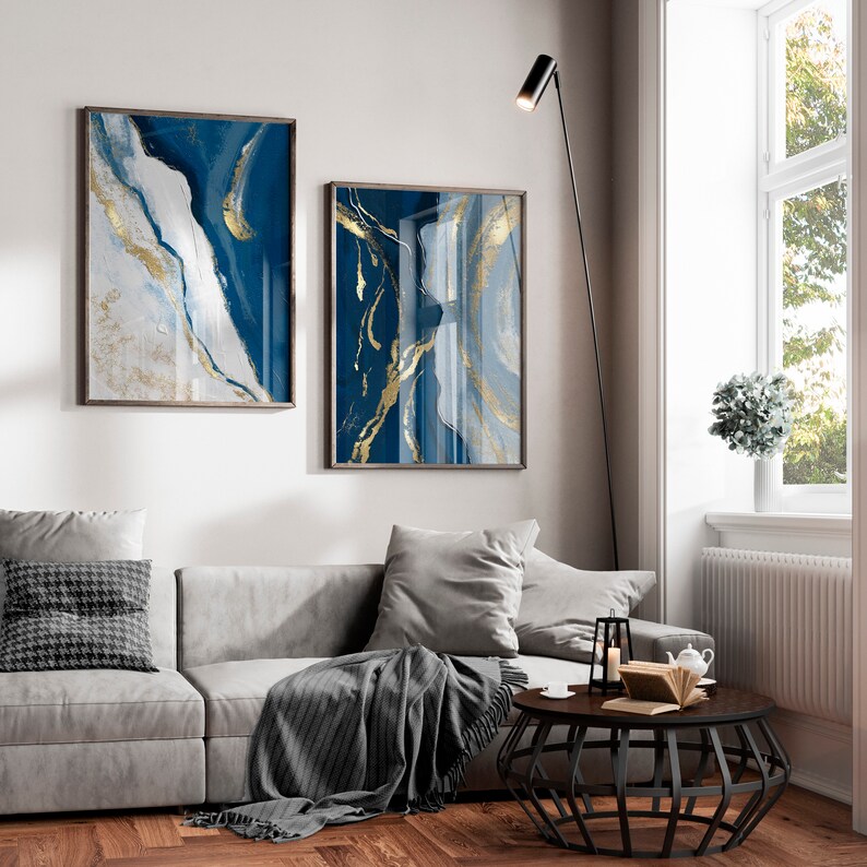 Blue Abstract Wall Art Set of 3 Prints Set of 3 Blue Prints - Etsy UK