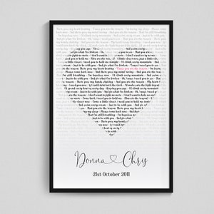 Song Lyrics Heart Print, Favourite Song Lyric Wall Art, Custom Wedding ...