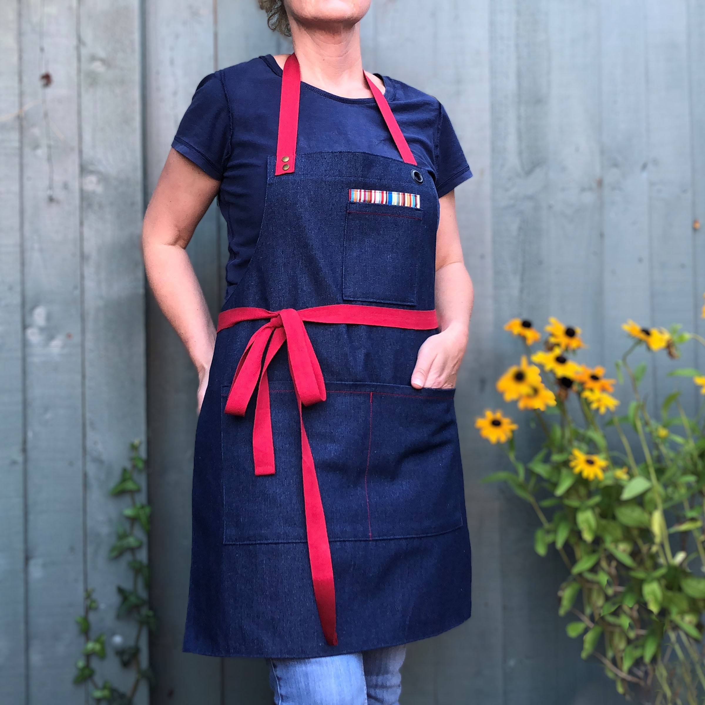 Red stripe denim apron Gardening apron Craft apron Denim | Etsy