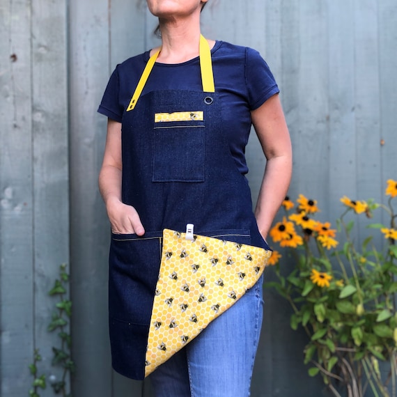 Busy Bee Denim Apron Gardening Apron Craft Apron Denim Apron Cooking Apron Bee Apron Teacher Apron Etsy Ireland