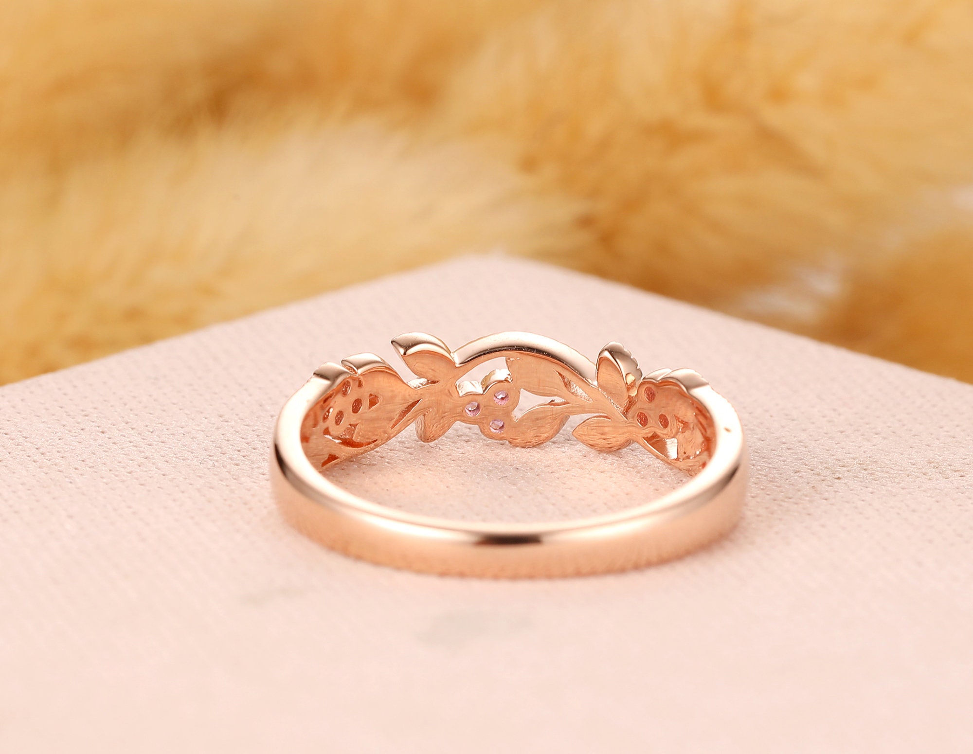 Art Deco Leaf Shape Band Ring Natural Gemstone Stacking Ring | Etsy