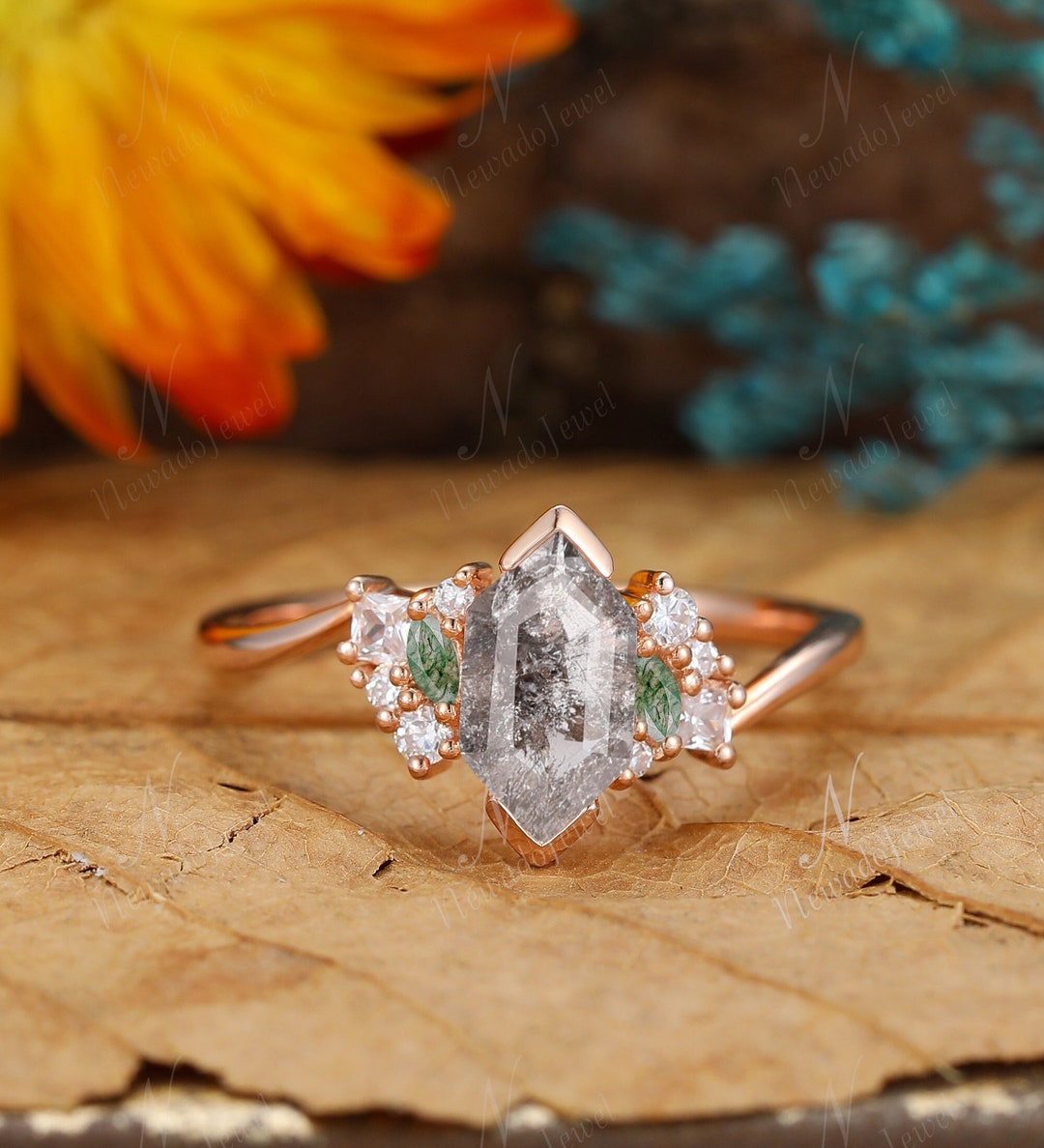 Raw Herkimer Engagement Ring, Art Deco Engagement Ring, Classic 1.1CT ...
