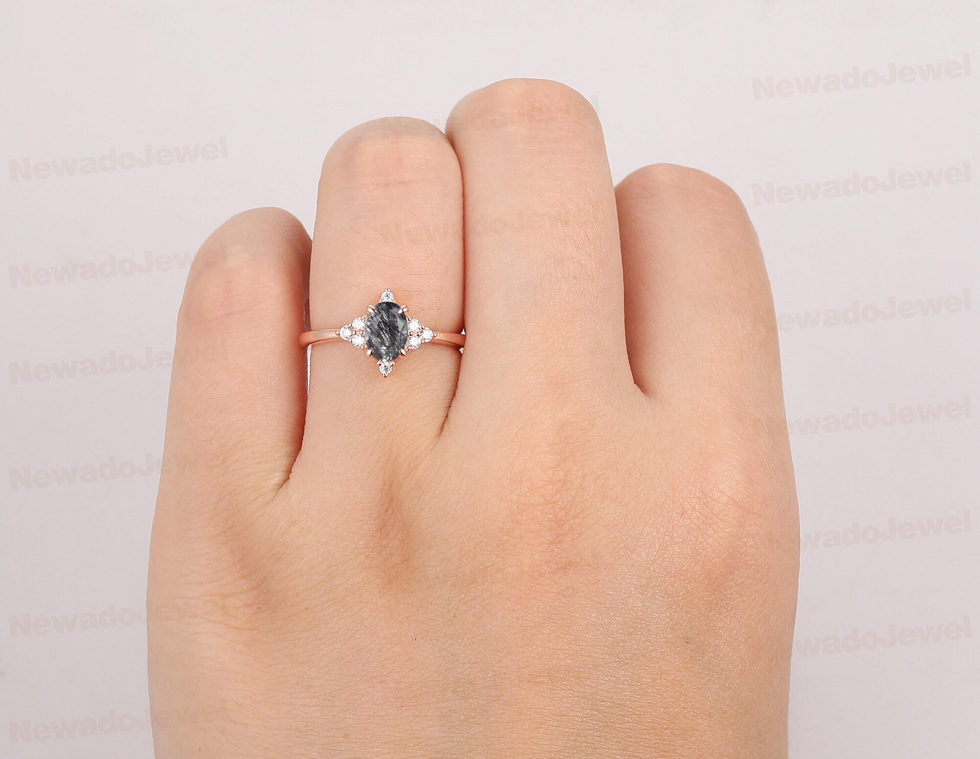 Pong Set Wedding Ring Oval Cut 5x7mm Natural Black Rutilated | Etsy