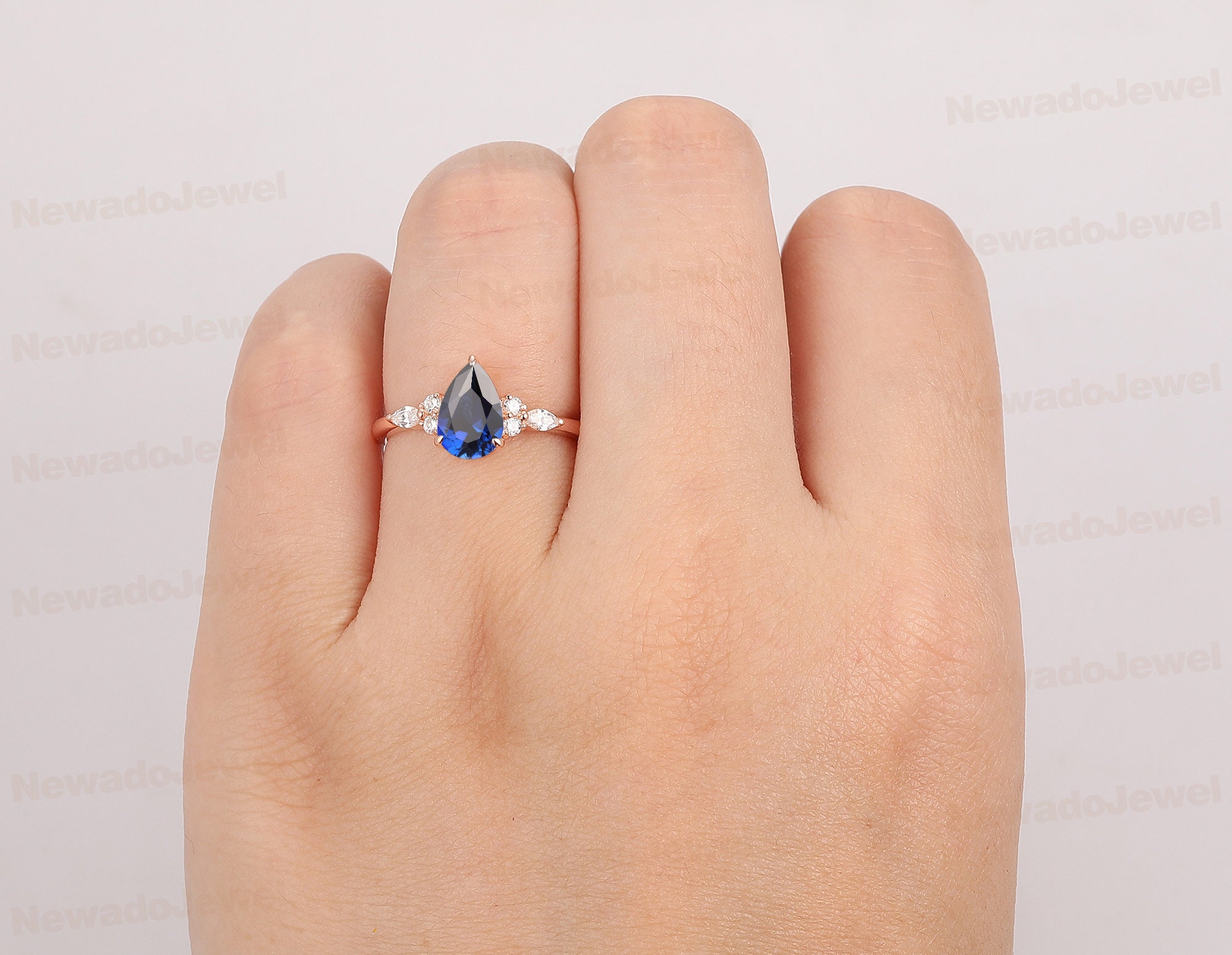 Blue Sapphire Engagement Ring Pear Cut 6x9mm Sapphire Ring | Etsy