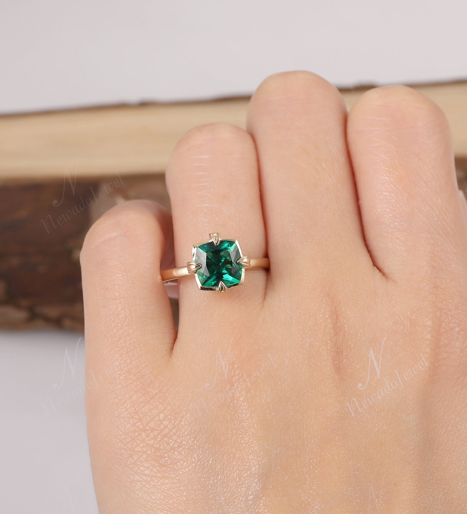 Antique May Birthstone Ring 7.5mm Cushion Cut Emerald - Etsy