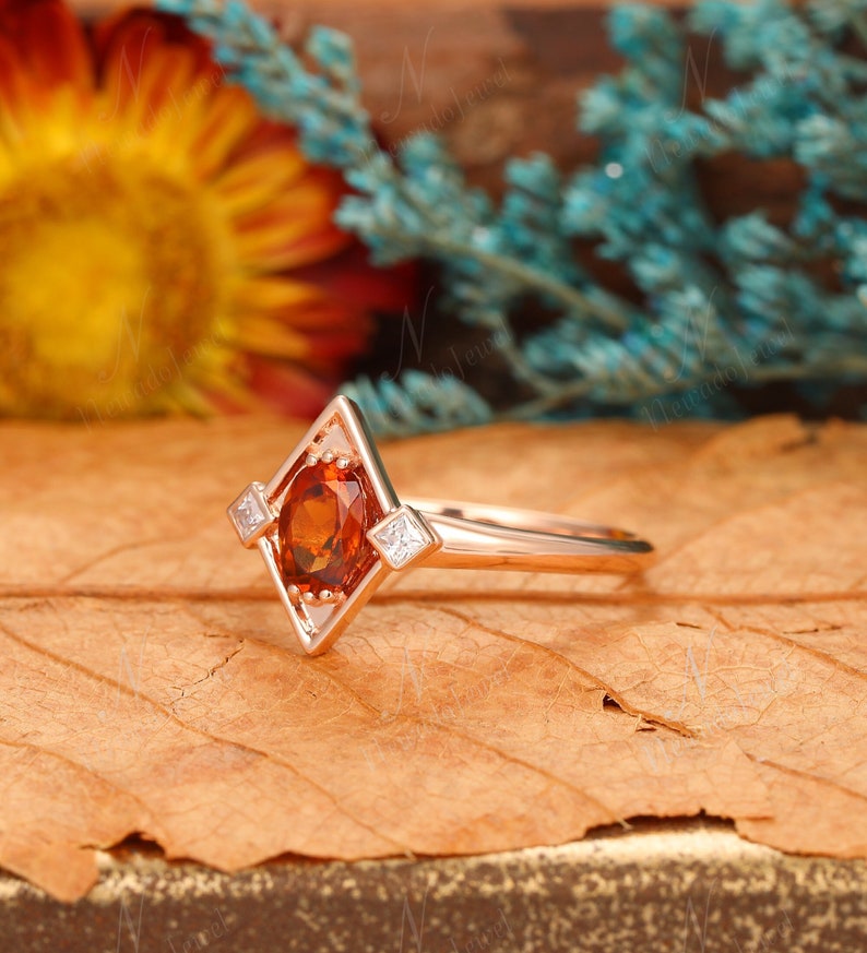 Orange Gemstone Wedding Ring 5x7mm Oval Cut Natural - Etsy