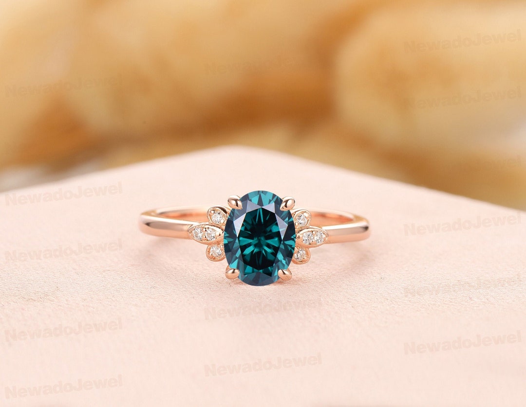 Blue Stone Wedding Ring, 6x8mm Oval Cut Blue Moissanite Ring, 4 Prongs ...