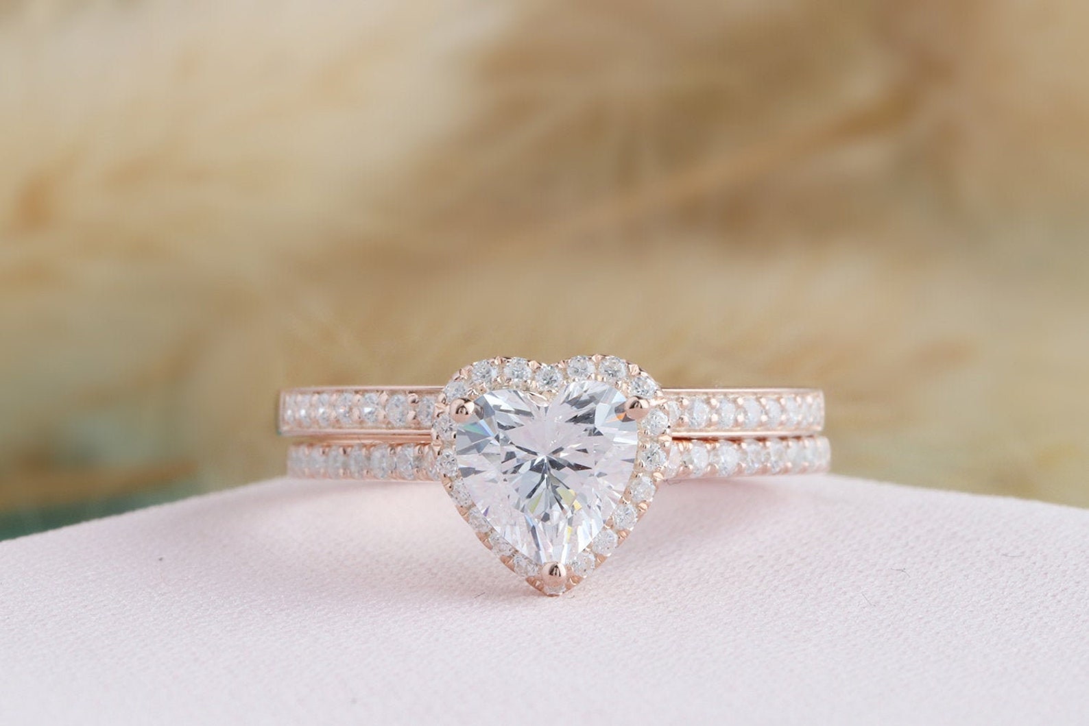 Moissanite Heart Ring Set Heart Shape 6.5mm Moissanite Ring - Etsy