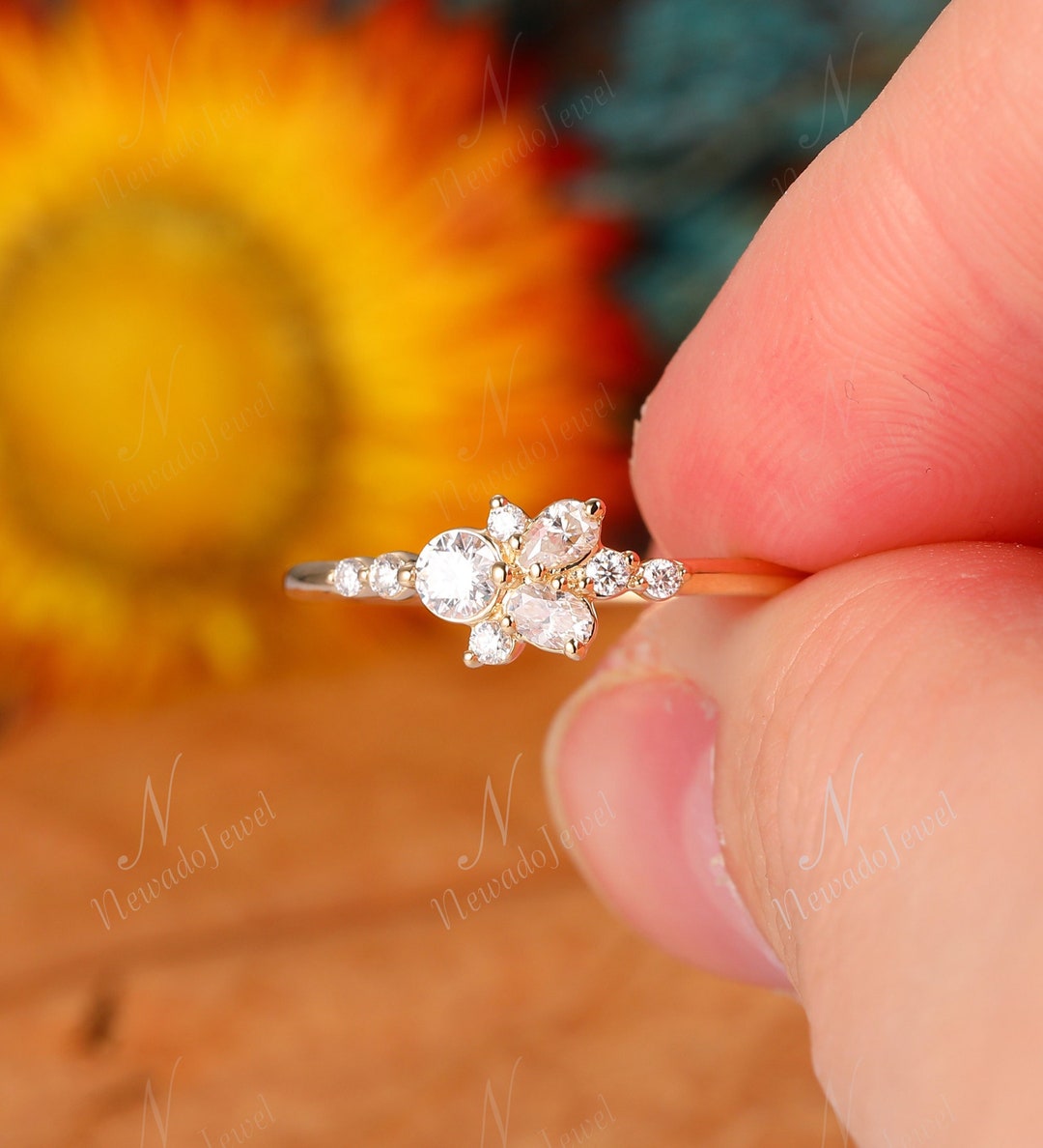 Diamond Cluster Engagement Ring, Art Deco Promise Ring for Her ...