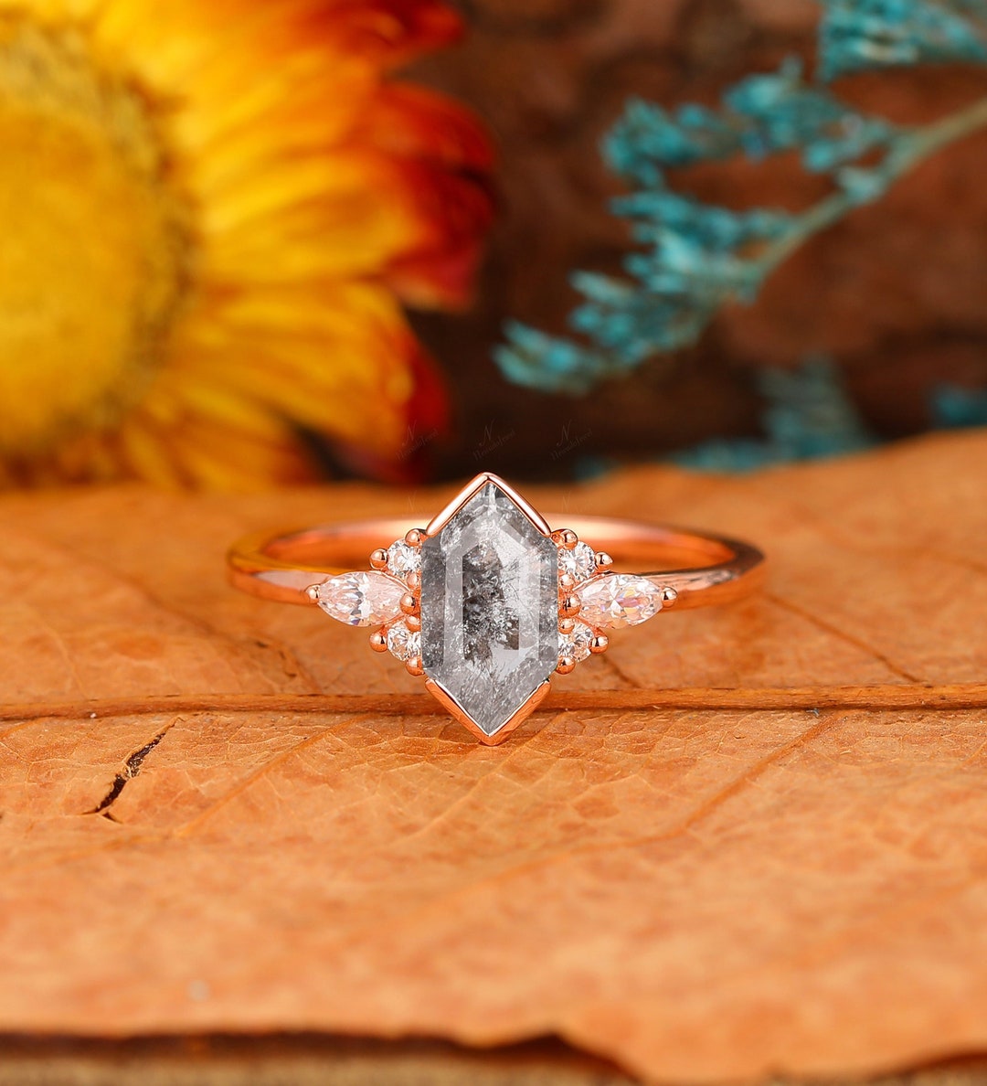 Hexagon Cut Diamond Engagement Ring Galaxy Raw Salt and - Etsy