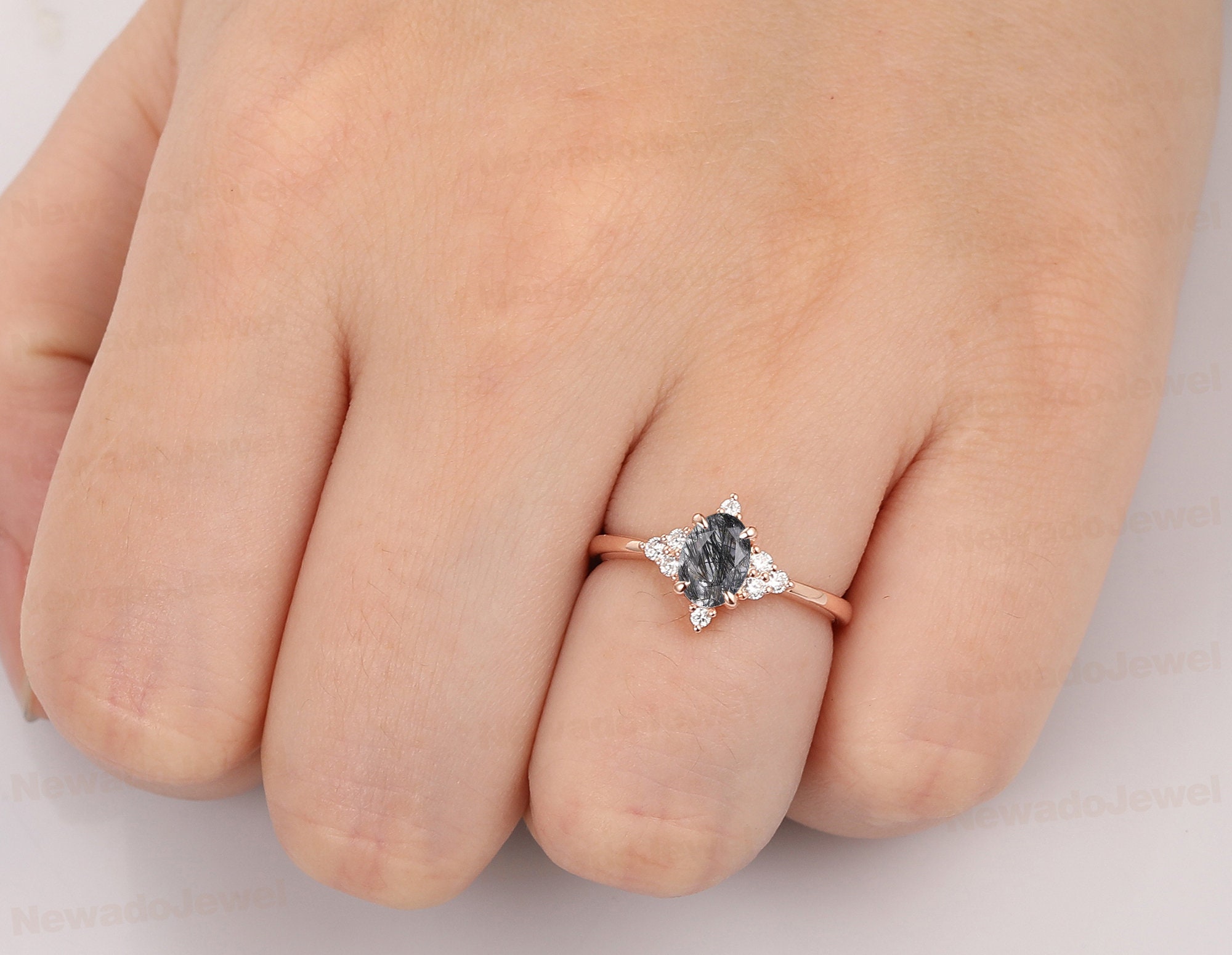 Pong Set Wedding Ring Oval Cut 5x7mm Natural Black Rutilated - Etsy