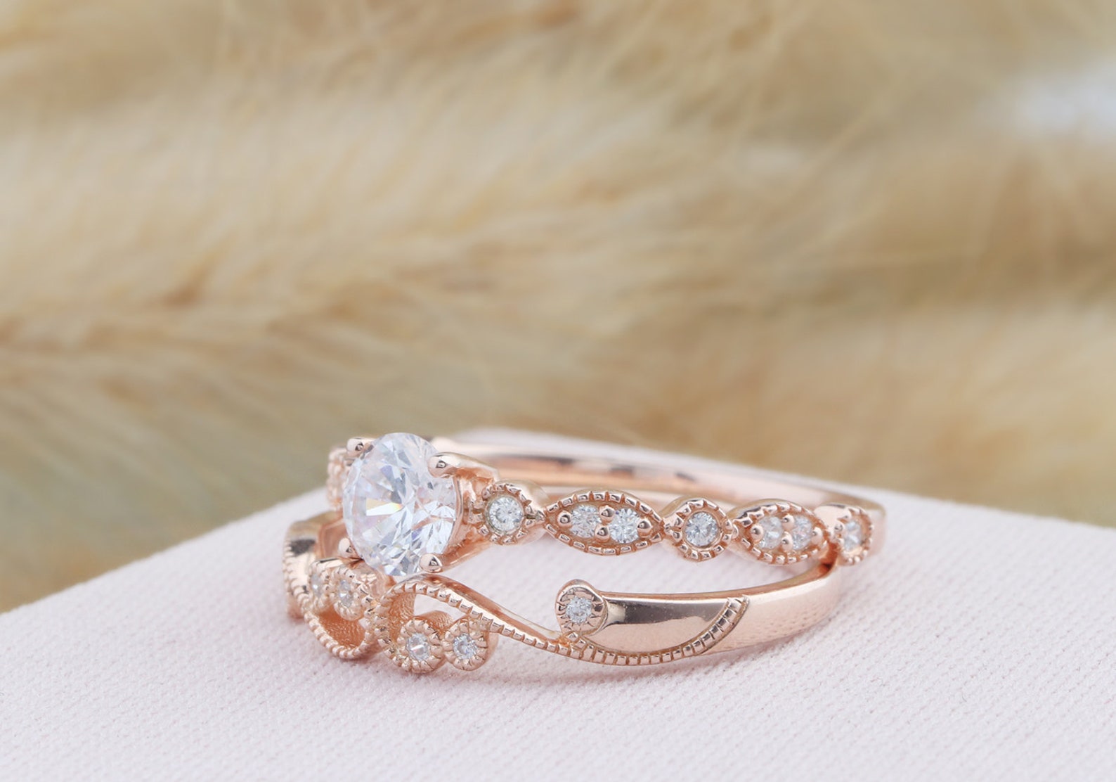 Vine Leaf Design Wedding Ring 5.0mm Round Cut Moissanite - Etsy