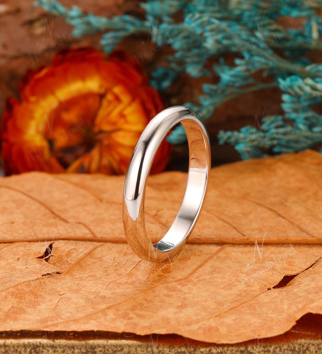 3mm Band Width Engagement Ring, Men's Band, Solid 14K White Gold Men's ...